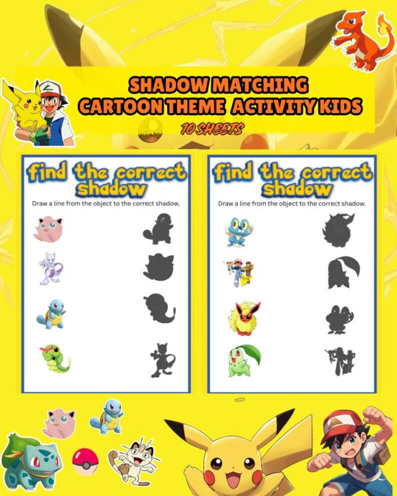 Shadow Matching 10 Worksheets | Cartoon Theme Activity | Visual ...