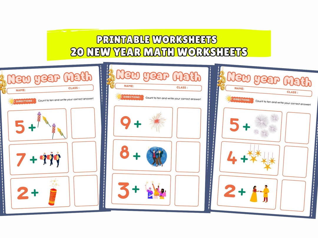 Printable New Year Math Worksheets | 20 Addition & Counting Activities ...