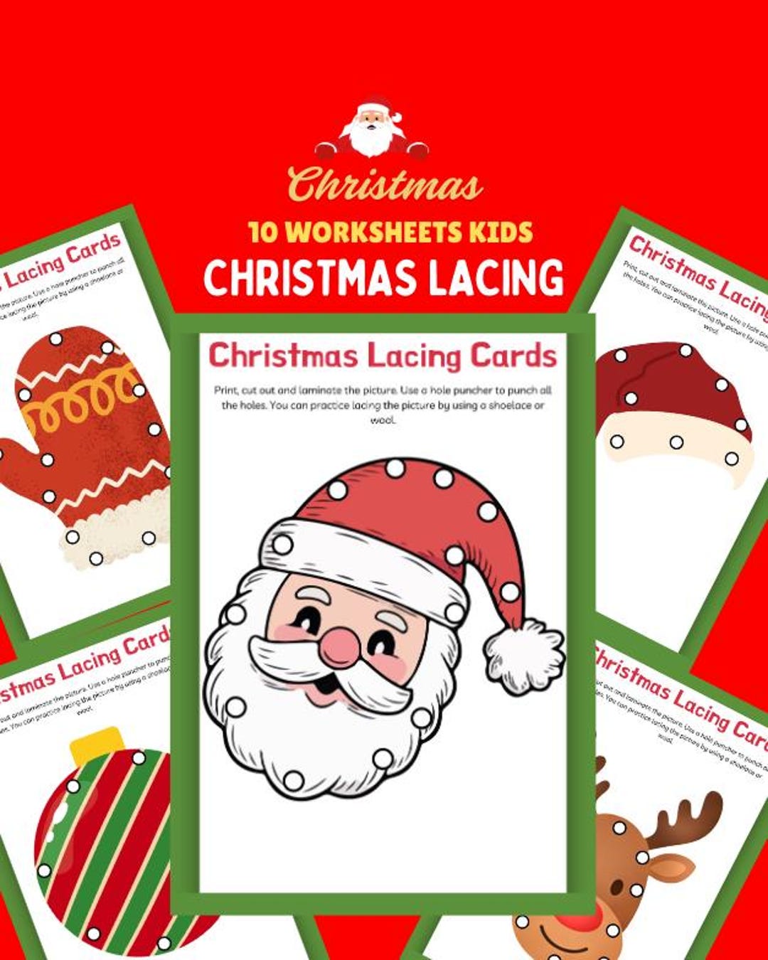 Christmas Lacing Cards Printable Fine Motor Skills Activity Kids Busy ...