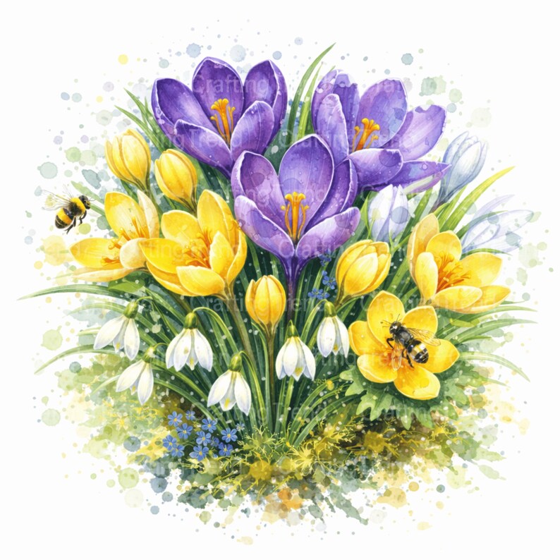 Floral Clipart Set PNG 14 Spring Crocus Flowers Clipart, 14 High ...