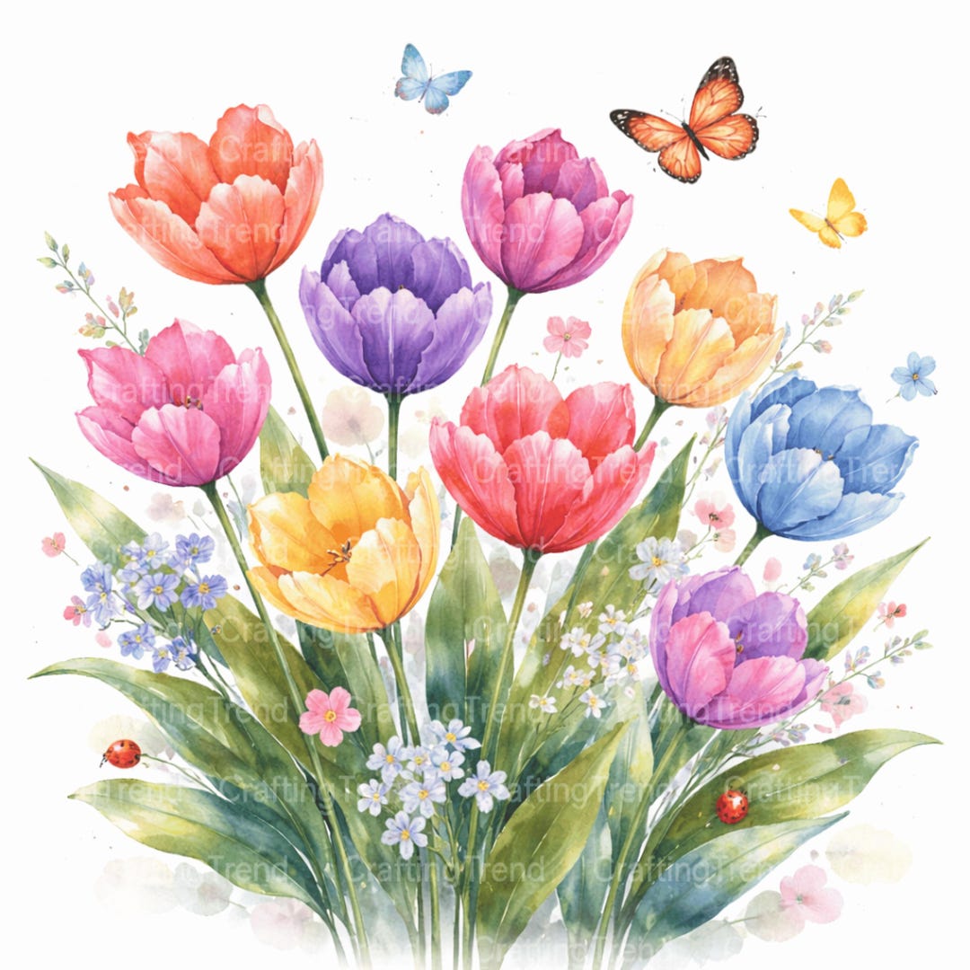 Watercolor Spring Garden Floral Clipart, Pastel Storybook Flowers ...
