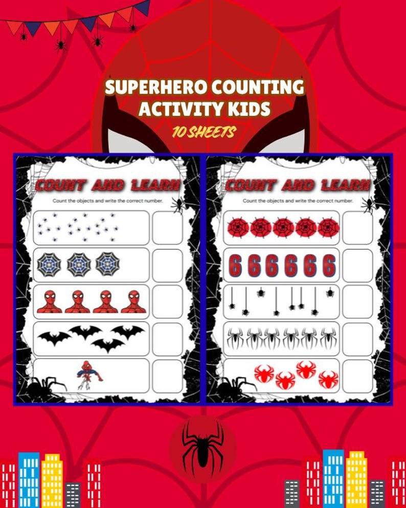 Counting Worksheets for Kids Superhero Theme | 10 Printable Math Pages ...
