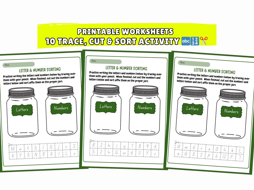 Printable Letter and Number Sorting Worksheets | 10 Trace Cut and Paste ...