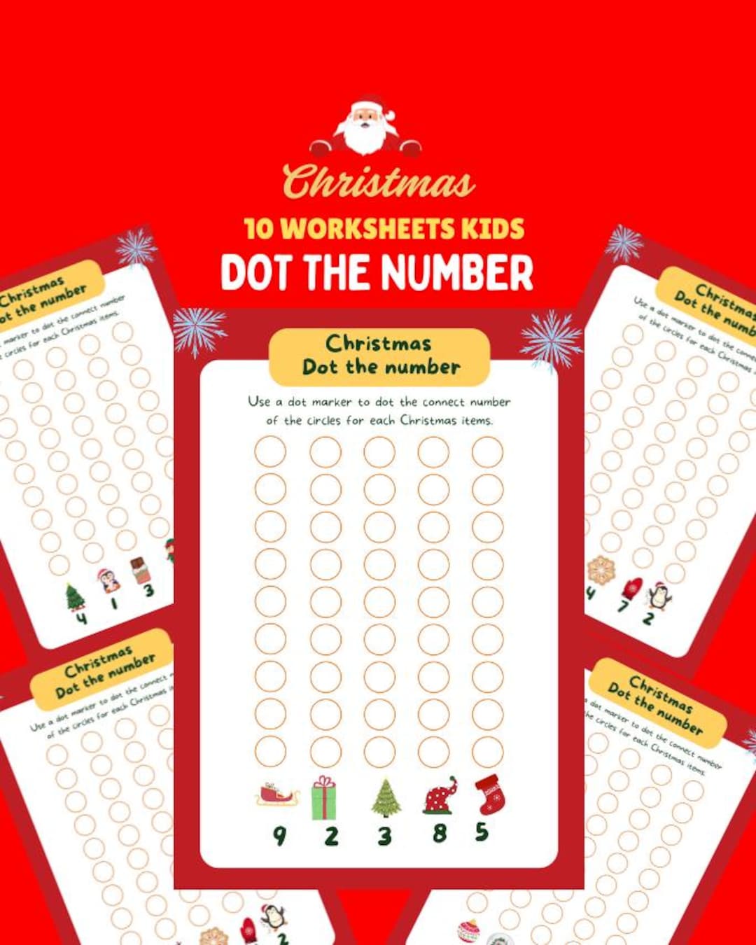 Christmas Dot the Number Worksheets – 10 A4 Dot Marker Printable Math ...