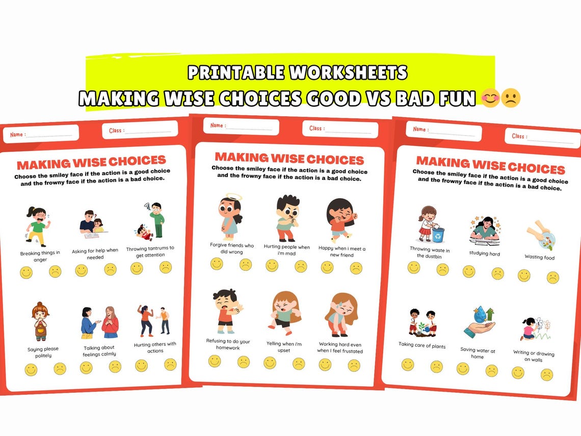 Printable Making Wise Choices Worksheets | Good Vs Bad Behavior ...