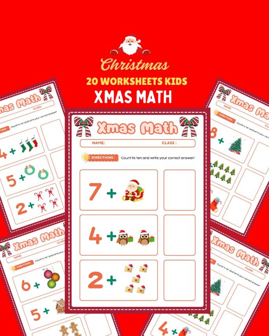Christmas Addition Worksheet – Count and Add Numbers 1–10| 20 Xmas ...