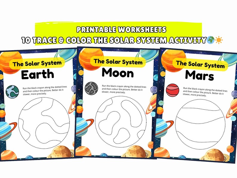 Printable Solar System Tracing Worksheets | 10 Pages Planets Tracing ...