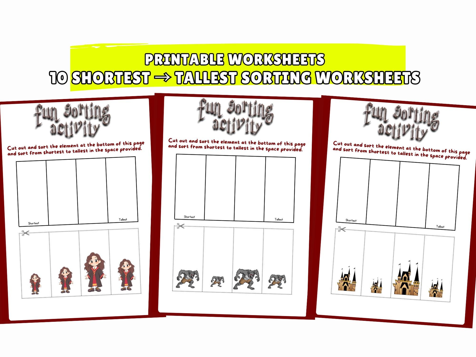 Printable Shortest to Tallest Sorting Worksheets | 10 Cut and Paste ...