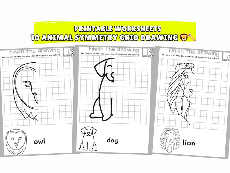 Printable Finish the Drawing Worksheets | 10 Symmetry Grid Drawing and ...