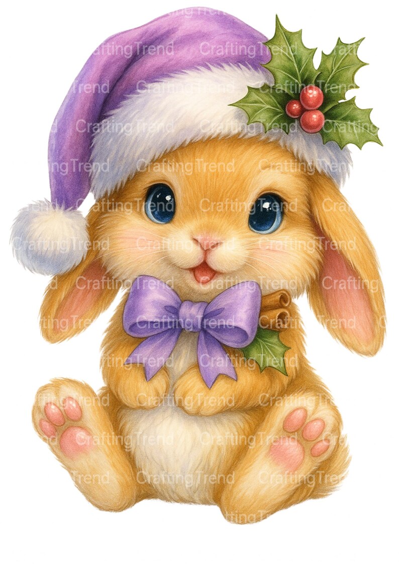 Christmas Bunny Clipart Set – 10 Watercolour Bunny Illustrations (high ...
