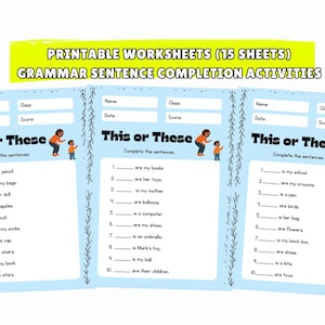 This or These Grammar Worksheets | Sentence Completion Activities (A4 ...