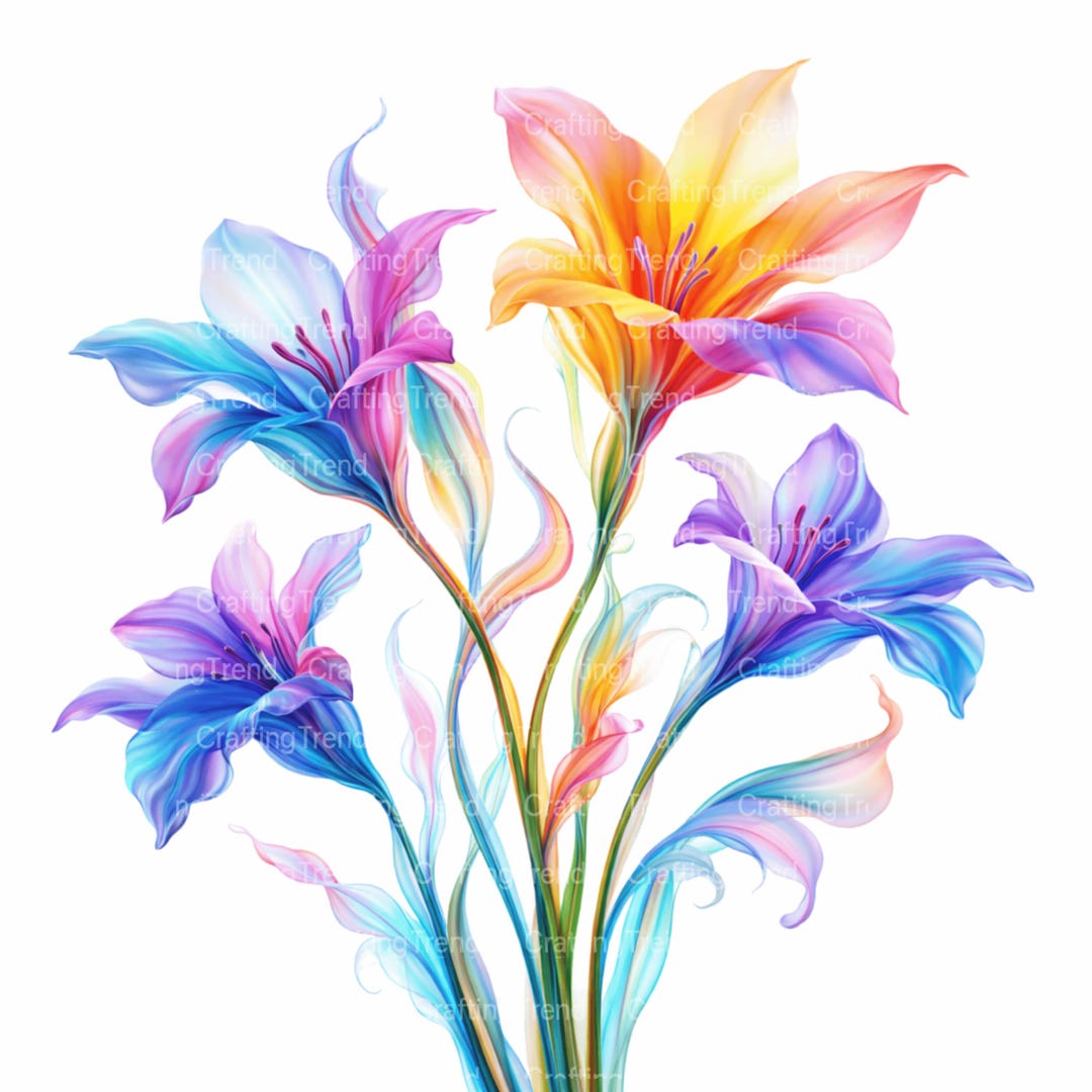 Floral Clipart Set PNG 9 Watercolor Pastel Flowers Clipart, 9 High ...