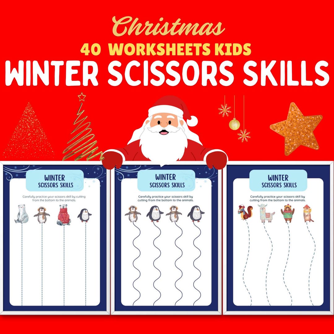 Winter Scissor Skills – 40 Cutting Practice Pages (PDF Download) - Etsy