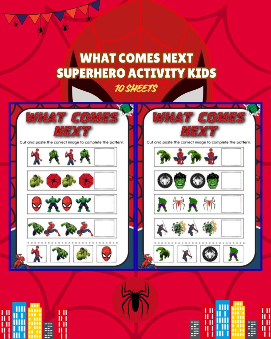 What Comes Next Activity | Superhero Pattern Worksheets | Cut and Paste ...