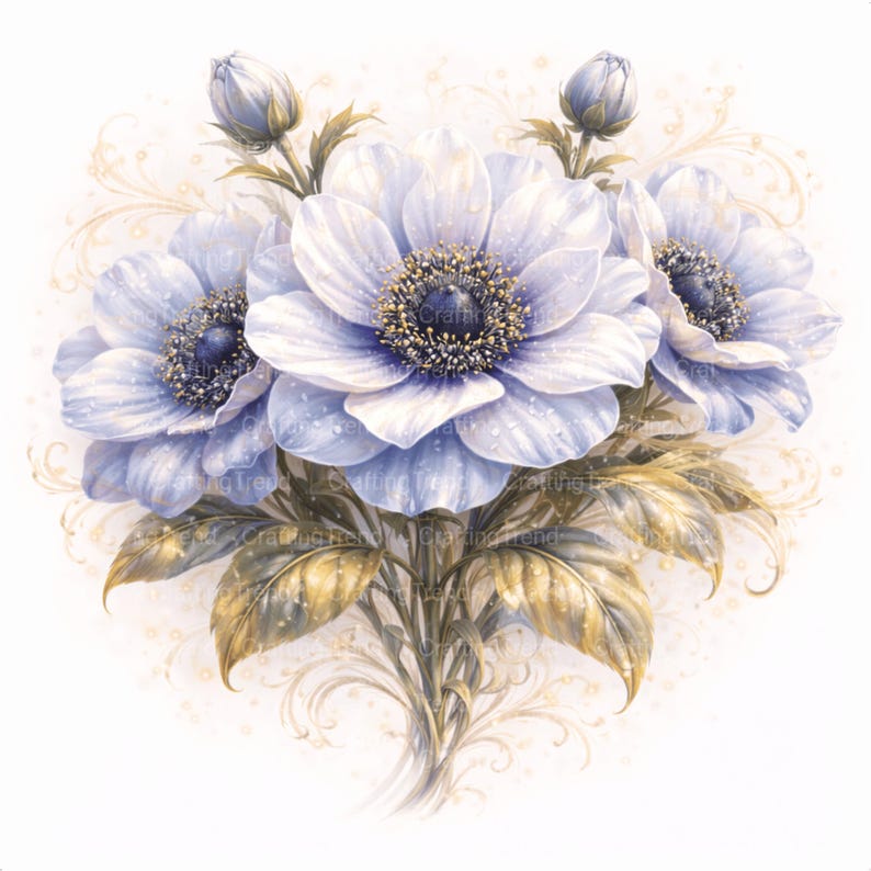 10 Watercolor Flower Bouquet Clipart PNG Poppy Lily Iris Peony Rose ...