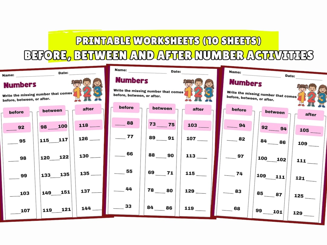 Printable Missing Numbers Worksheets | 10 Before, Between and After ...