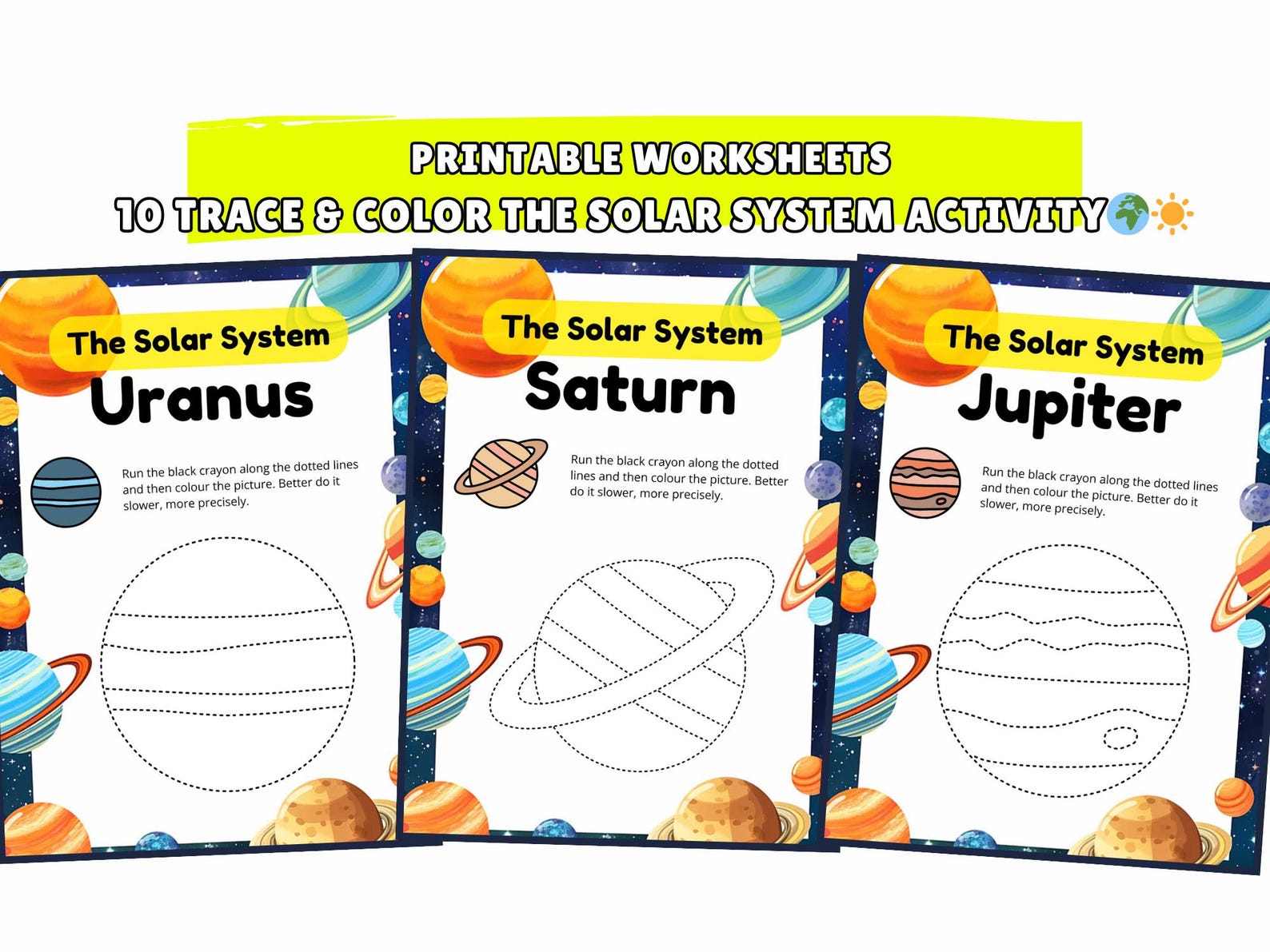 Printable Solar System Tracing Worksheets | 10 Pages Planets Tracing ...