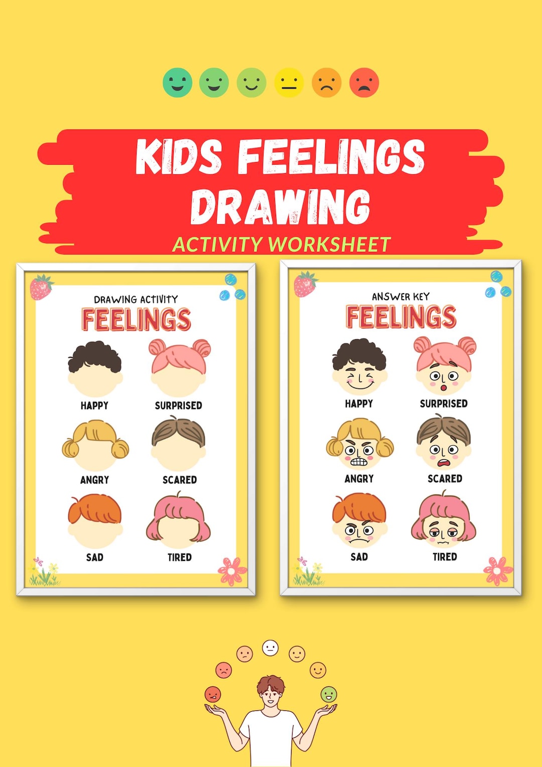 Kids Feelings Drawing Activity Worksheet – Emotions Learning Printable ...