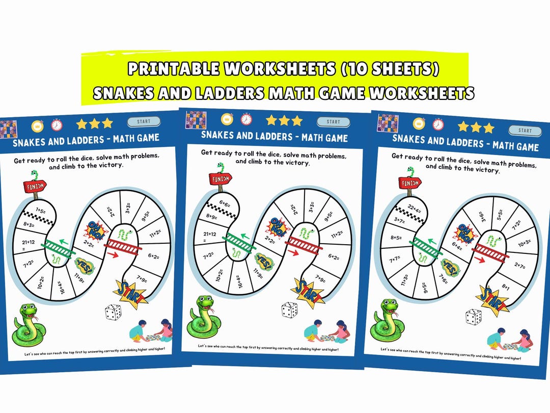 Printable Snakes and Ladders Math Game Worksheets | 10 Addition Board ...