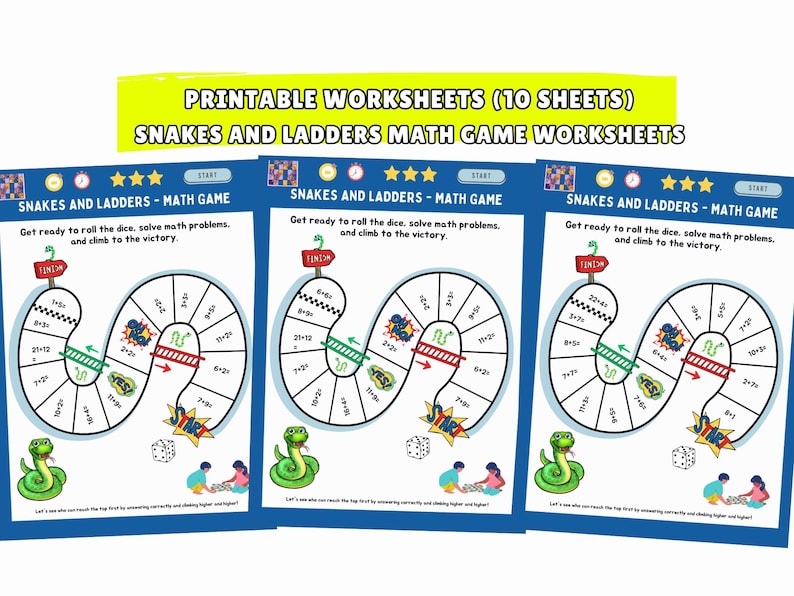 Printable Snakes and Ladders Math Game Worksheets | 10 Addition Board ...