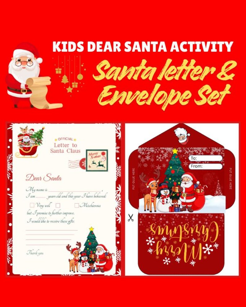 Christmas Dear Santa Letter and Envelope Printable Set | Kids Holiday ...