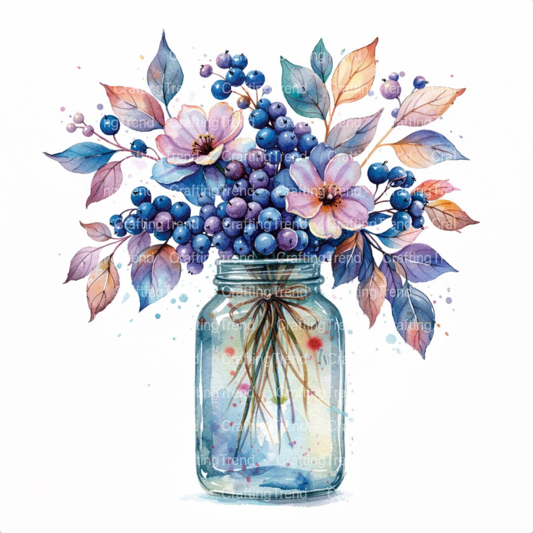 10 Mason Jar Floral Clipart PNG Sunflower Rose Pumpkin Wildflower ...
