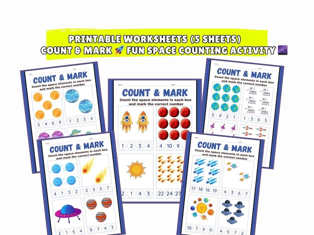 Printable Count and Mark Worksheets | 5 Space Theme Counting Activities ...