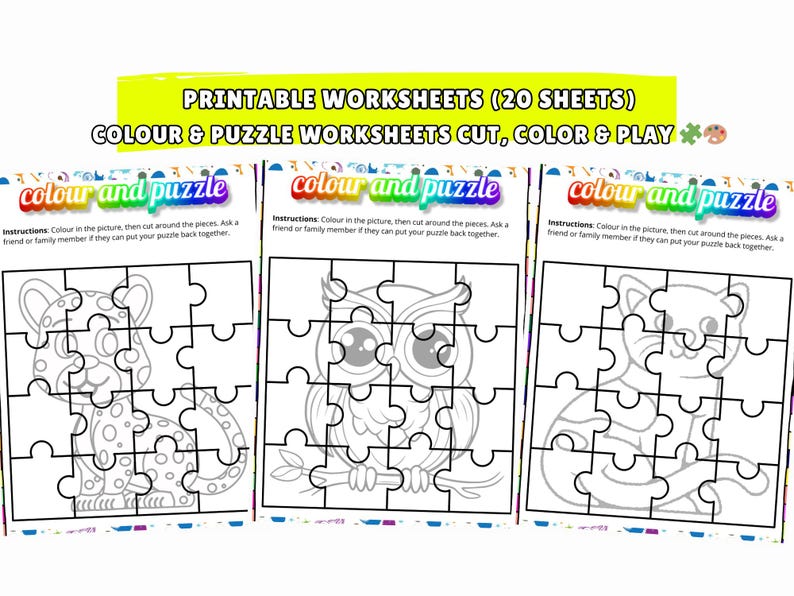 Preschool Cut and Paste Jigsaw Worksheets | 20 Coloring Puzzle ...