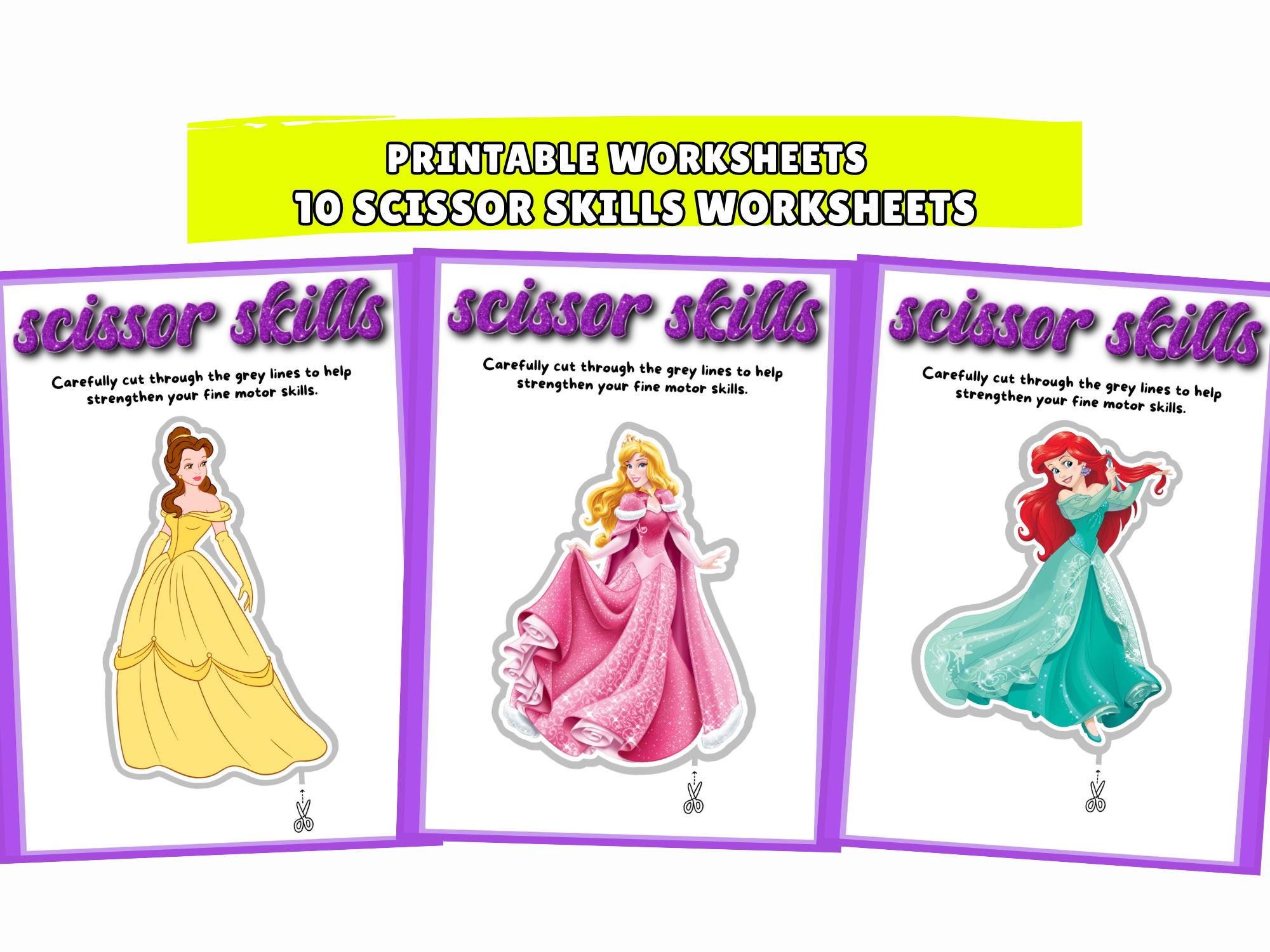 Printable Princess Scissor Skills Worksheets | 10 Cutting Practice ...