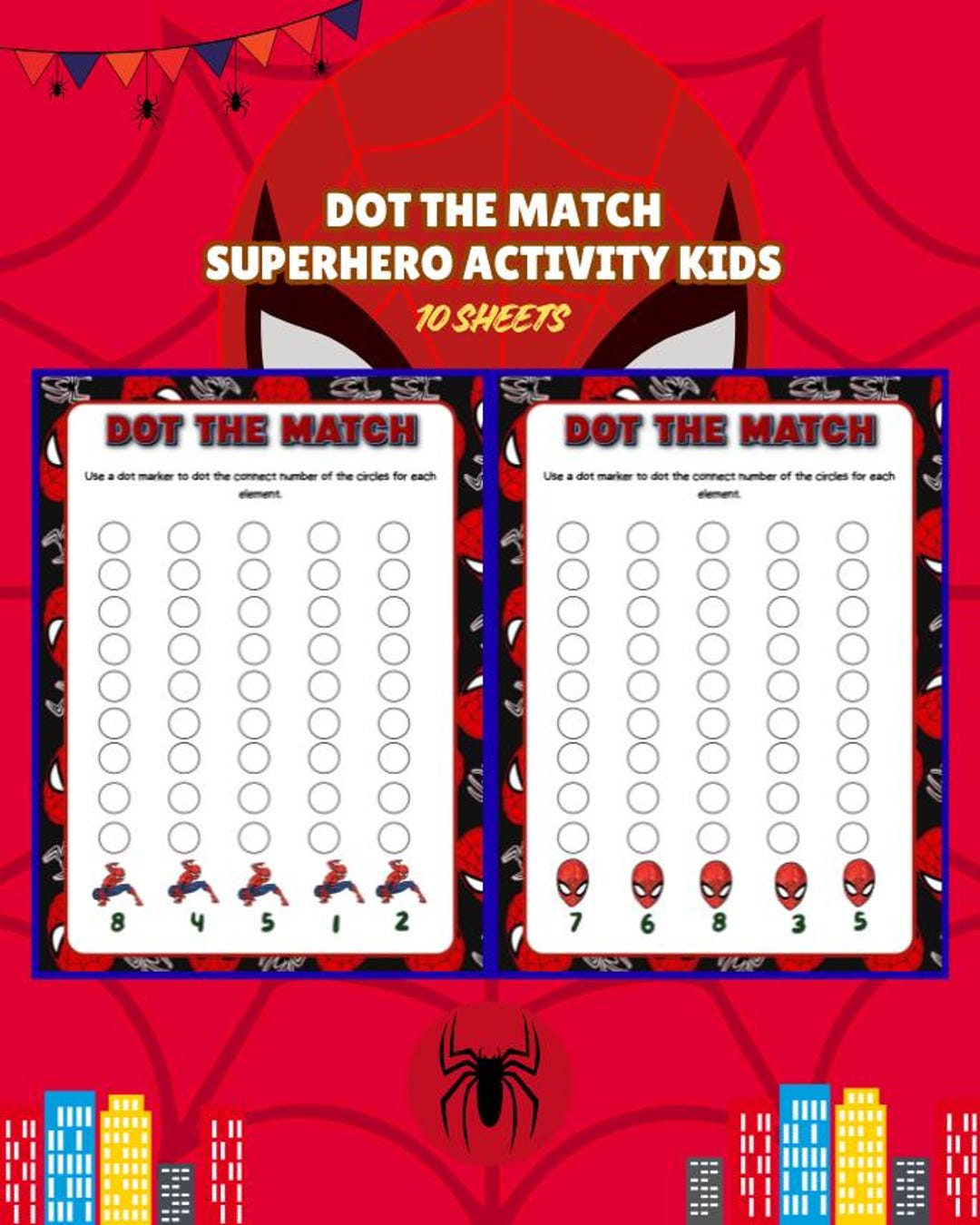 Dot the Match Worksheet | Superhero Dot Marker PDF 10 Sheets | Number ...