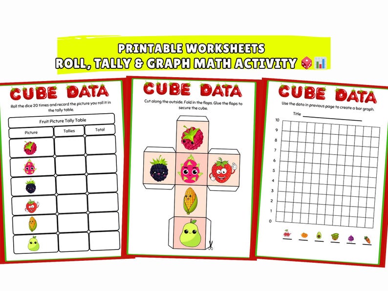 Printable Cube Data Worksheets | 10 Dice Roll Data Collection and Bar ...