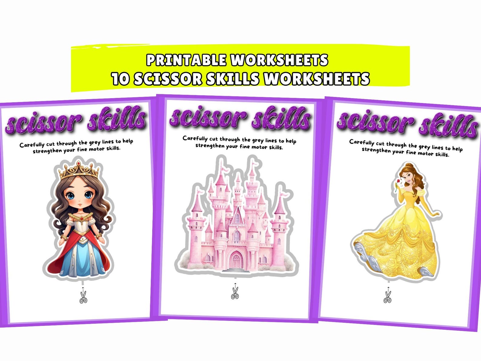 Printable Princess Scissor Skills Worksheets | 10 Cutting Practice ...