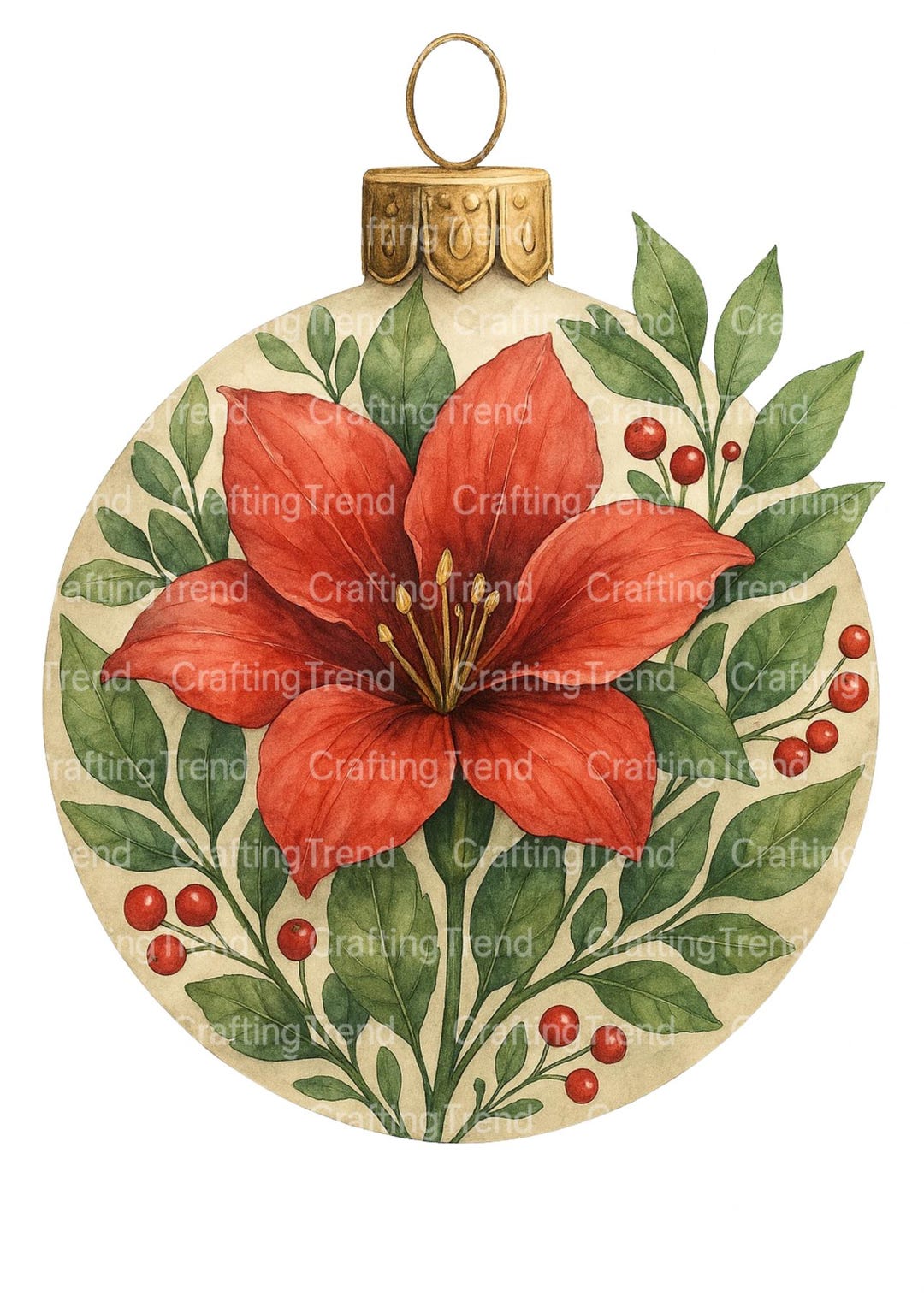 Watercolor Christmas Ornament Clipart | Poinsettia PNG Images (digital ...