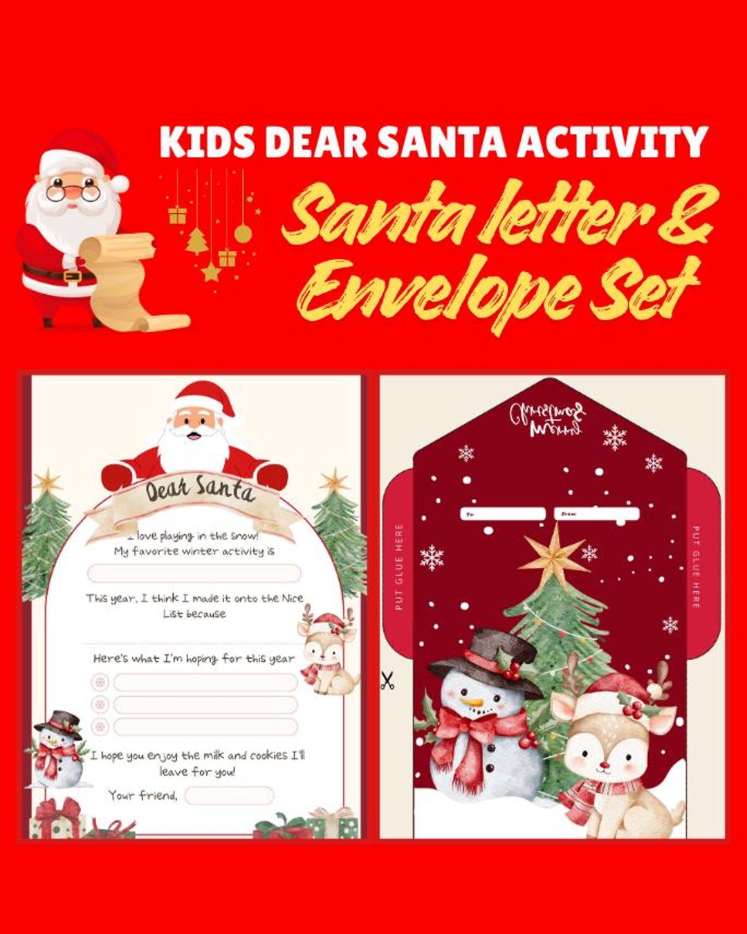 Christmas Dear Santa Letter and Envelope Printable Set | Kids Holiday ...
