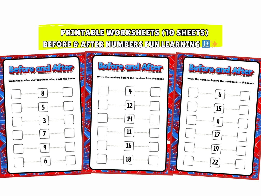 Printable Before and After Numbers Worksheets | Preschool Kindergarten ...