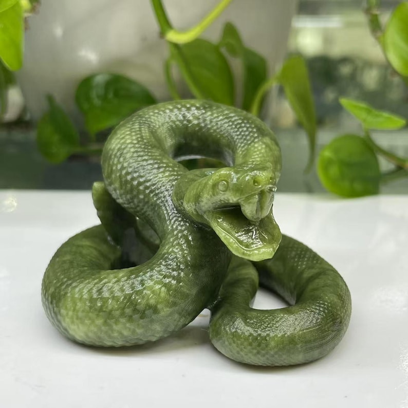 Hand-carved Green Jade Crystal Snake, Desk Decor (3") - Etsy