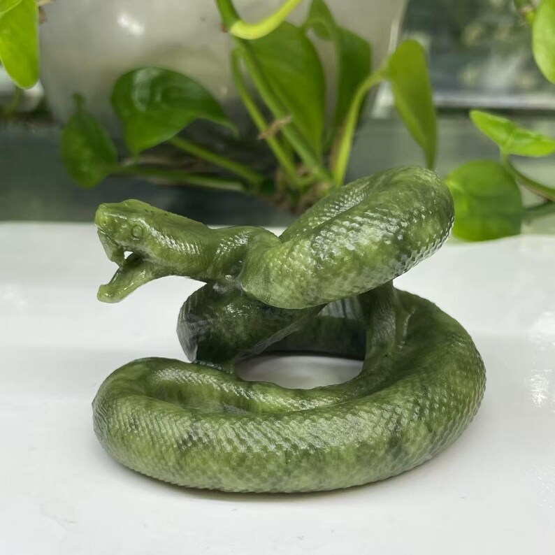 Hand-carved Green Jade Crystal Snake, Desk Decor (3") - Etsy