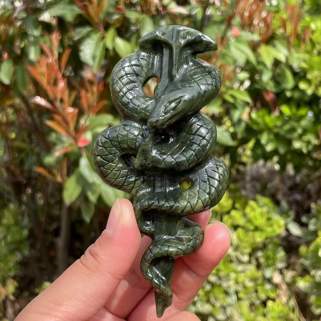 4.7" Natural Serpentinel Crystal , Hand-carved Snake，snake Scepter ...