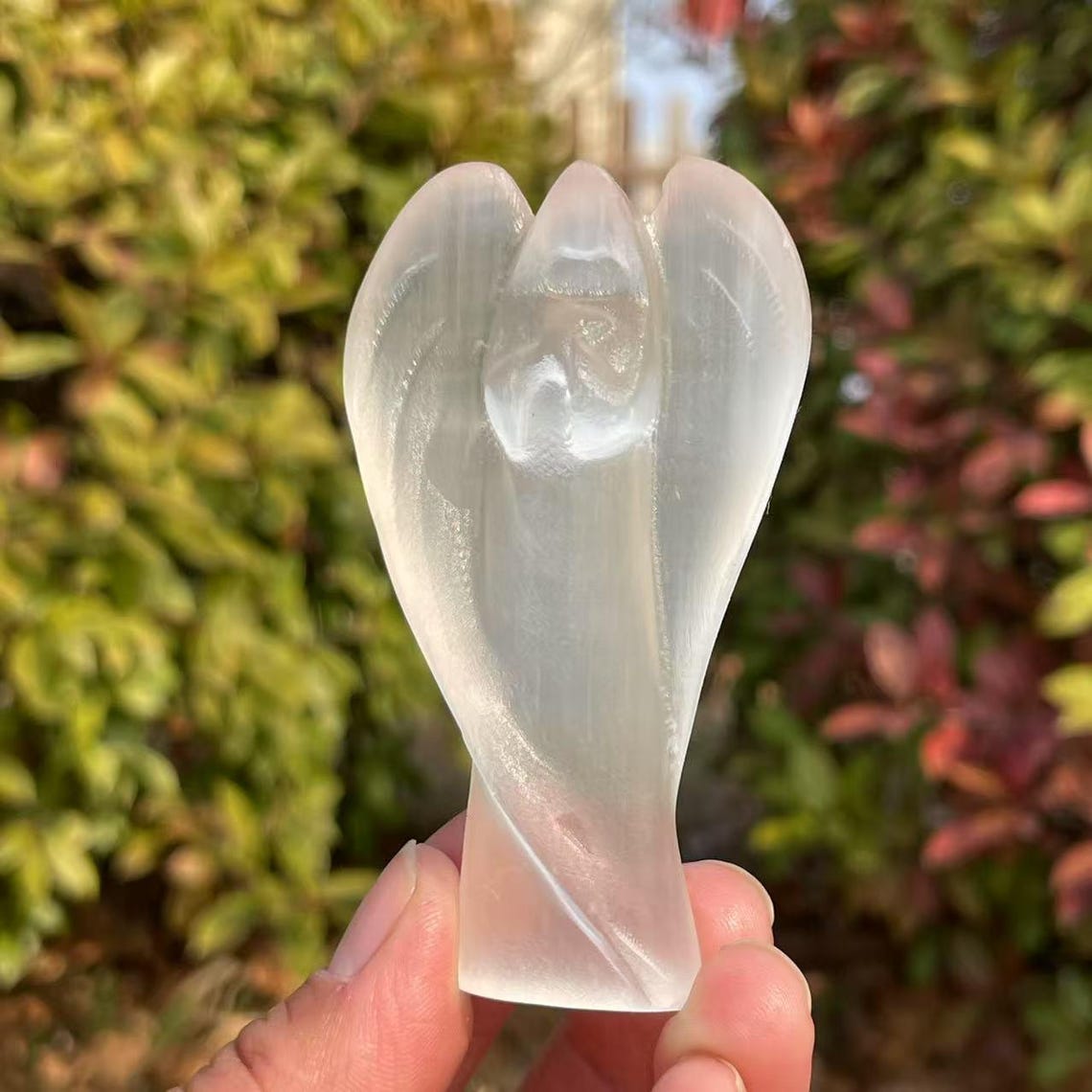 3"natural White Selenite Slab Crystal，hand Carved Angel, Meditation ...