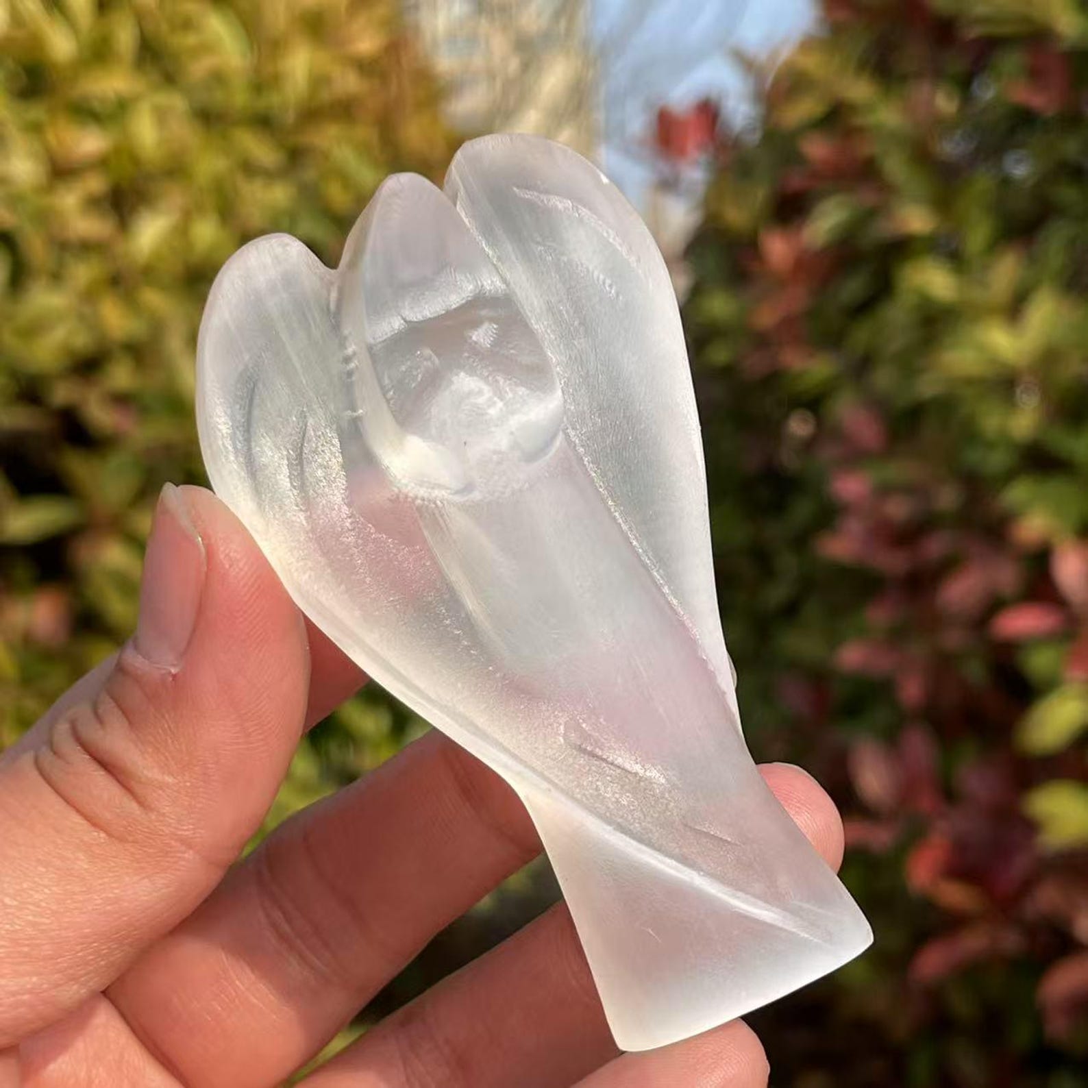 3"natural White Selenite Slab Crystal，hand Carved Angel, Meditation ...