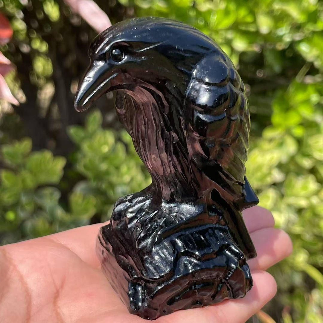 Hand Carved 3" Natural Obsidian Raven Skull, Reiki Healing - Etsy
