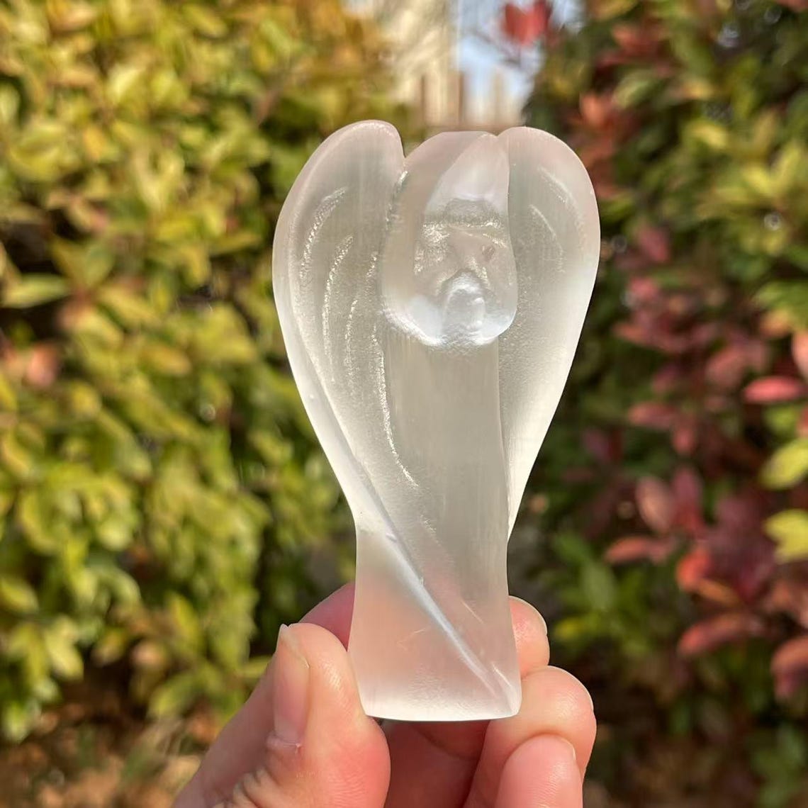 3"natural White Selenite Slab Crystal，hand Carved Angel, Meditation ...