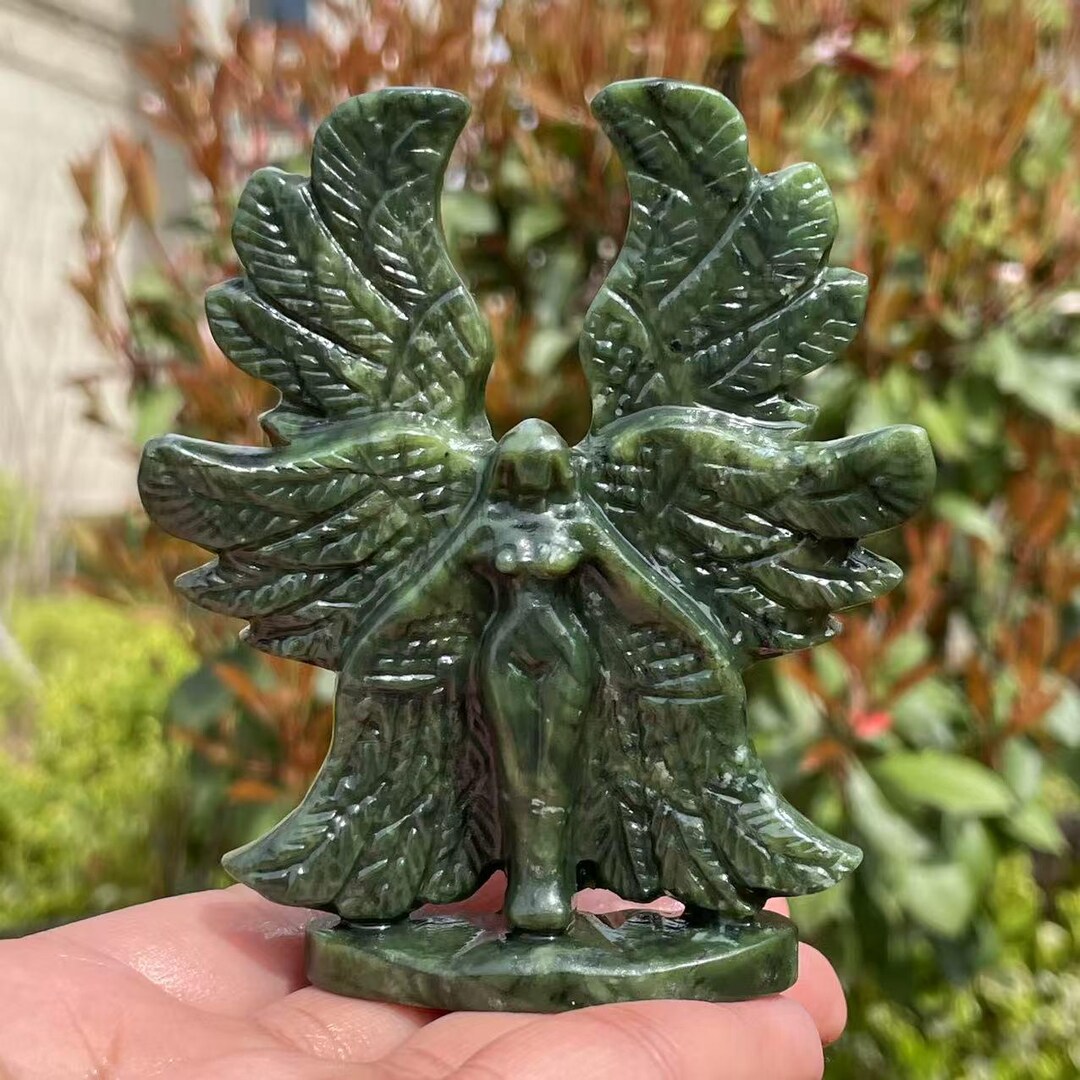 3" Natural Serpentine Crystal , Hand-carved Six Wings Angel，home Decor ...