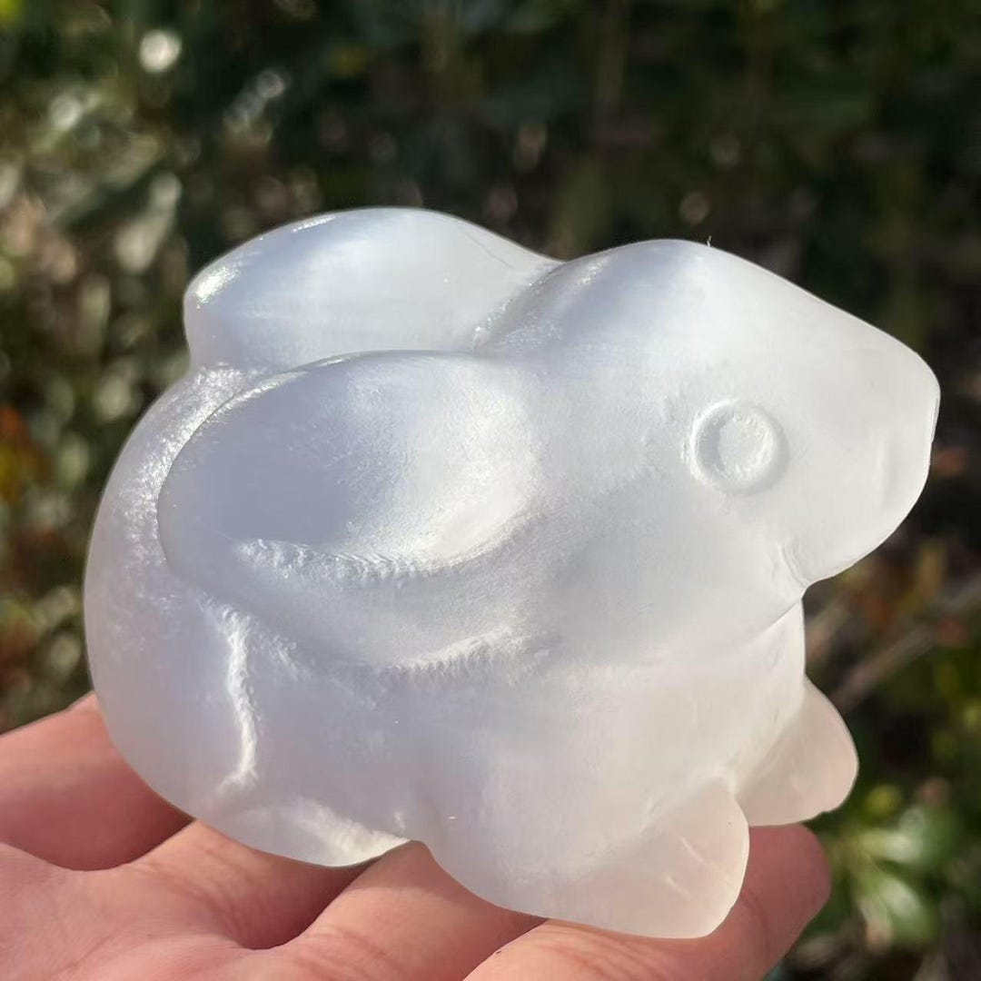 Hand Carved Selenite Rabbit, Crystal Reiki Healing, Home Decor (3 Inch ...