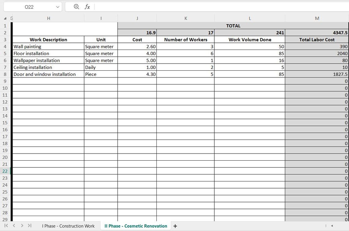 Construction Cost Spreadsheet | Home Renovation Calculator | Material ...