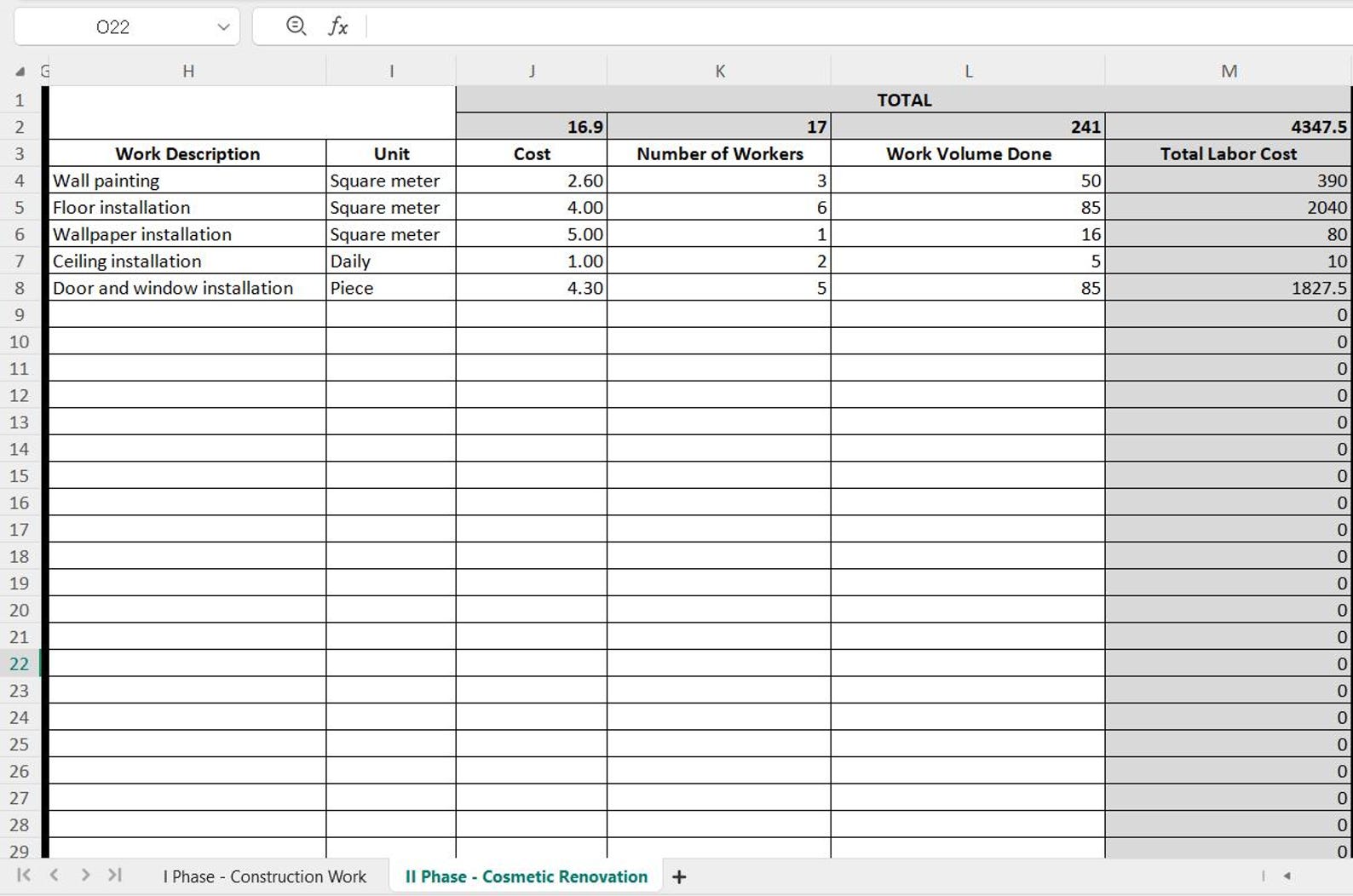 Construction Cost Spreadsheet | Home Renovation Calculator | Material ...