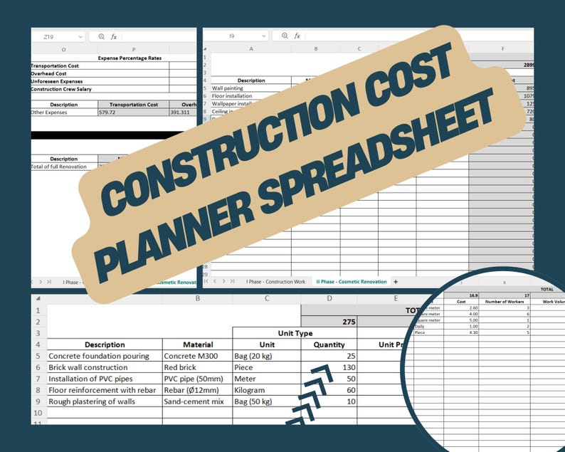 Construction Cost Spreadsheet | Home Renovation Calculator | Material ...