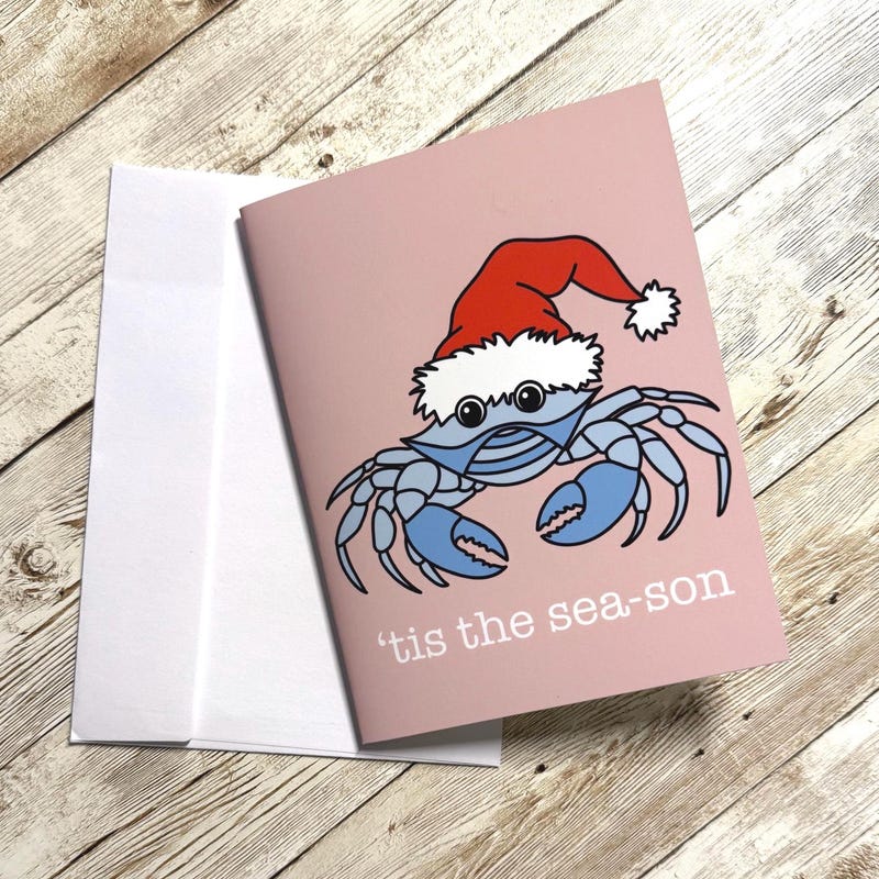 Pink Crab Card - Etsy