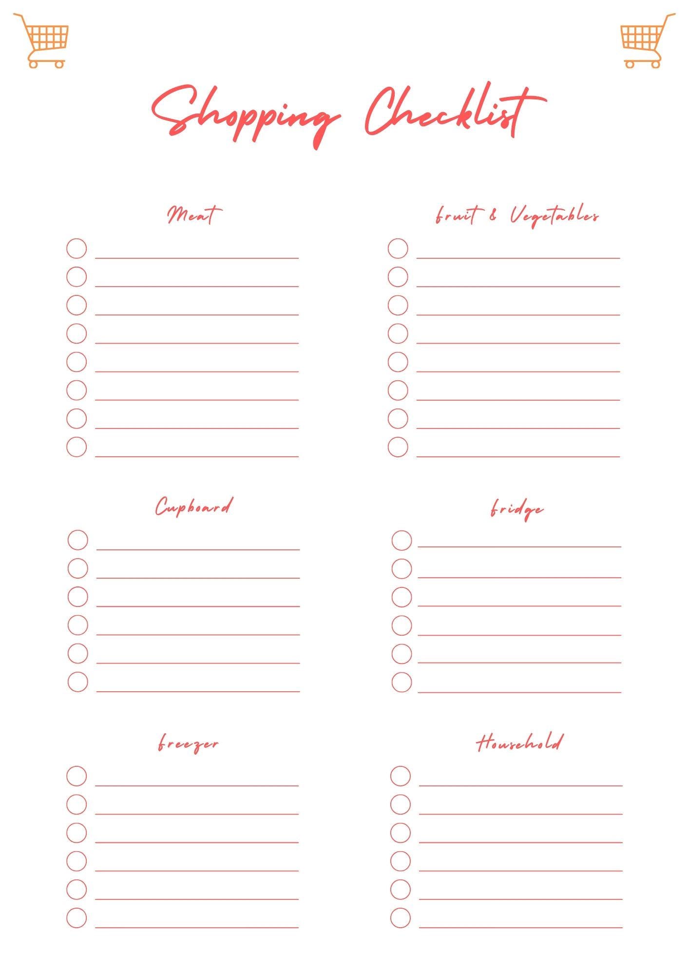 Printable Shopping Checklist Template - Etsy