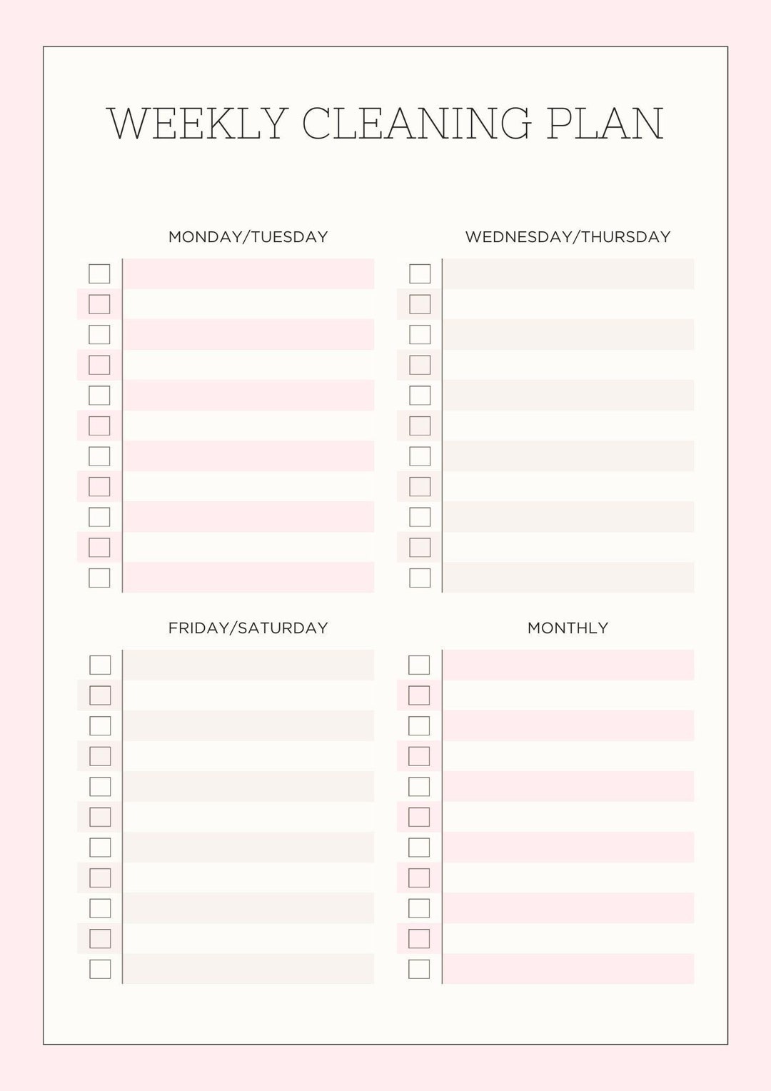 Printable Weekly Cleaning Checklist Template - Etsy